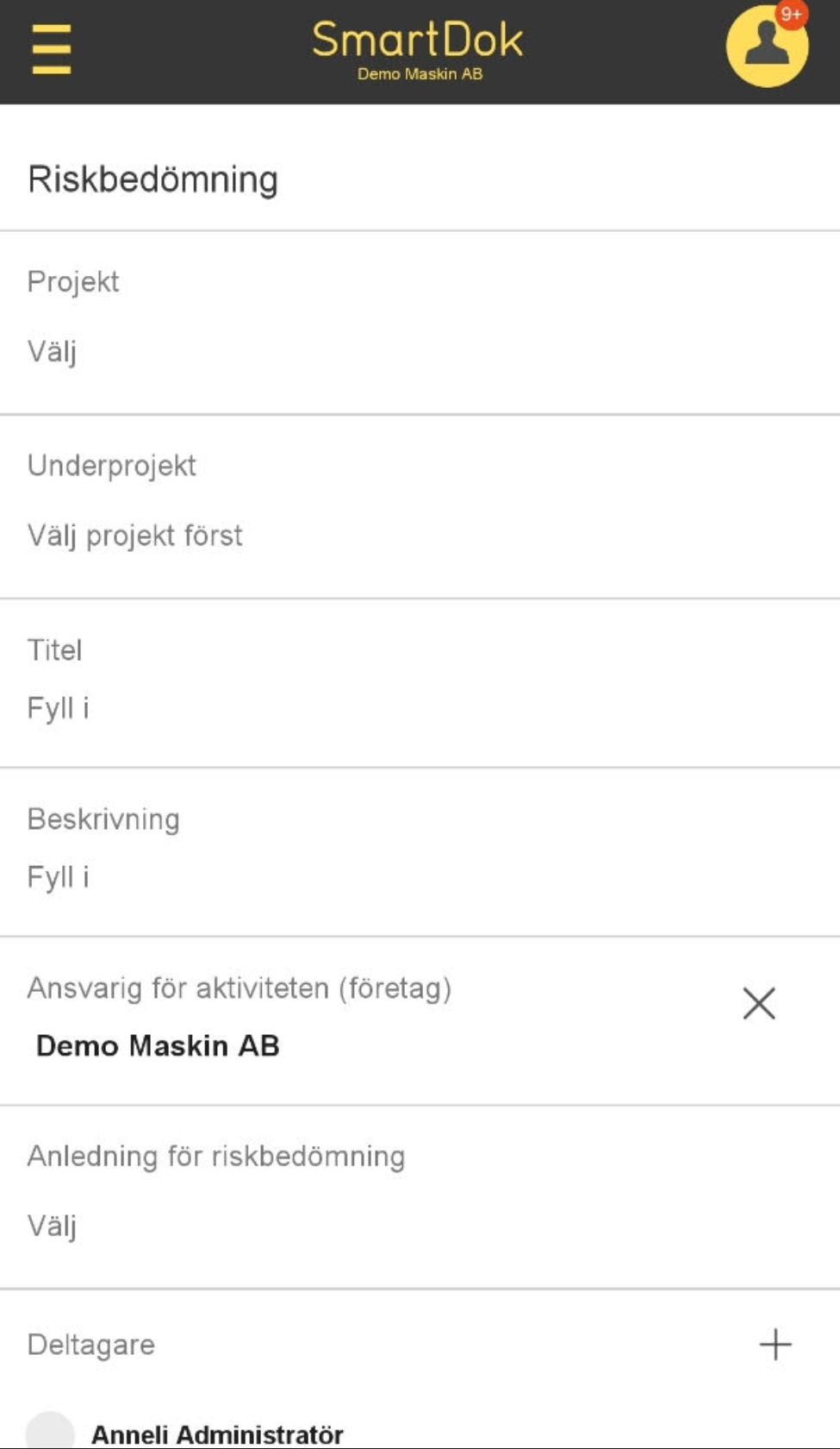 Rapportering av Riskbedömning i SmartDok