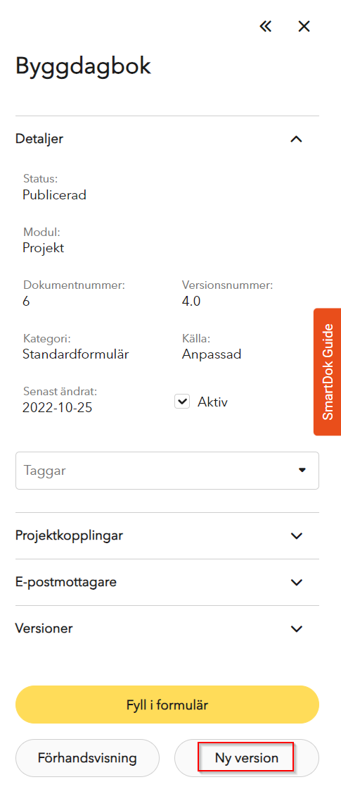 Redigera / Skapa ny version av befintlig formulärsmall