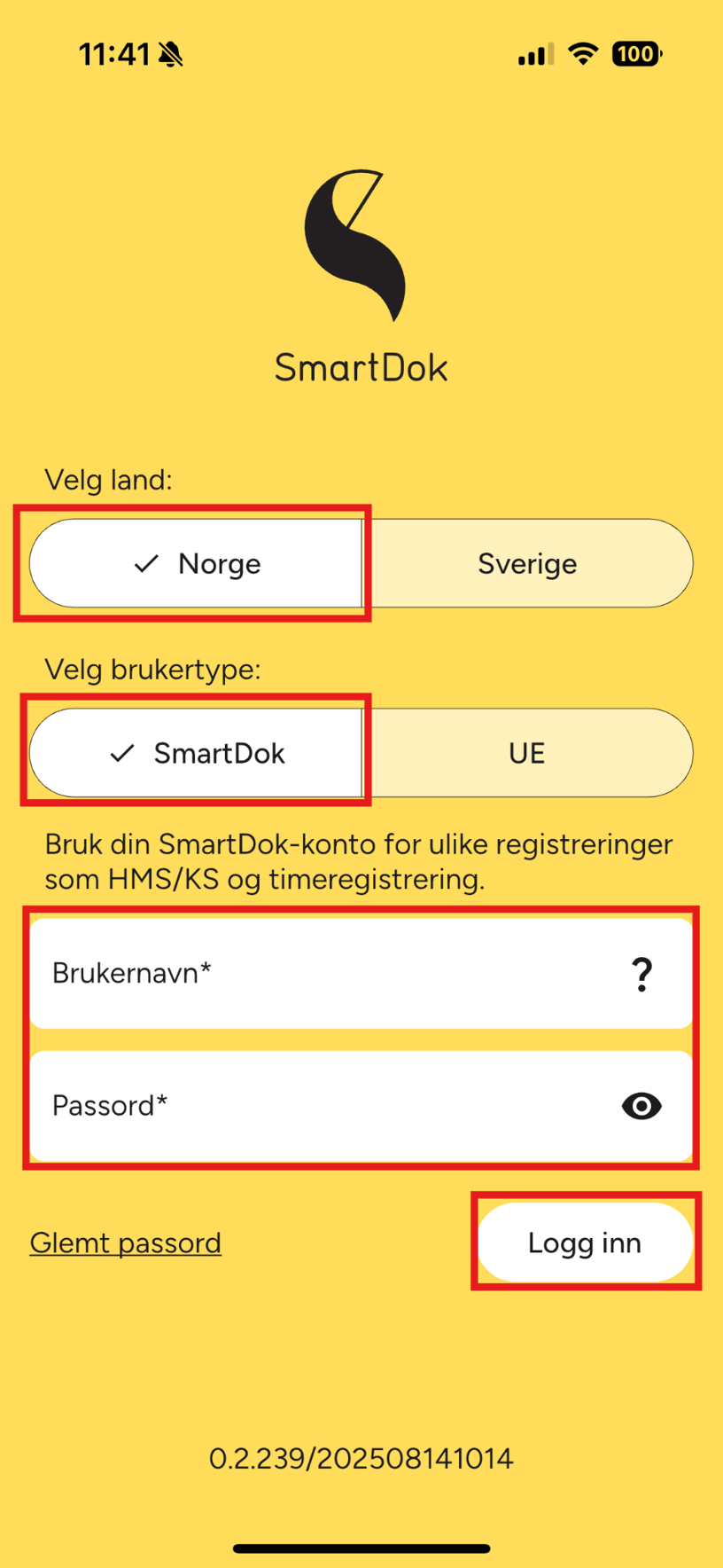 Slik logger du inn og ut av SmartDok-appen