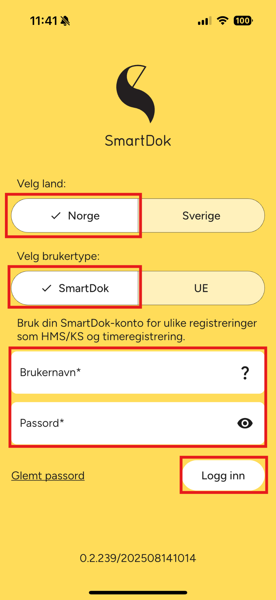 Slik logger du inn og ut av SmartDok-appen